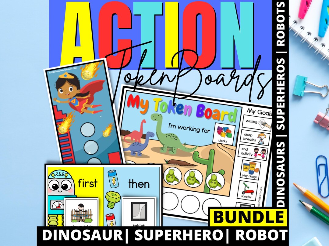 Dinosaur, Superhero and Robot Token Board | First Then Schedules ...