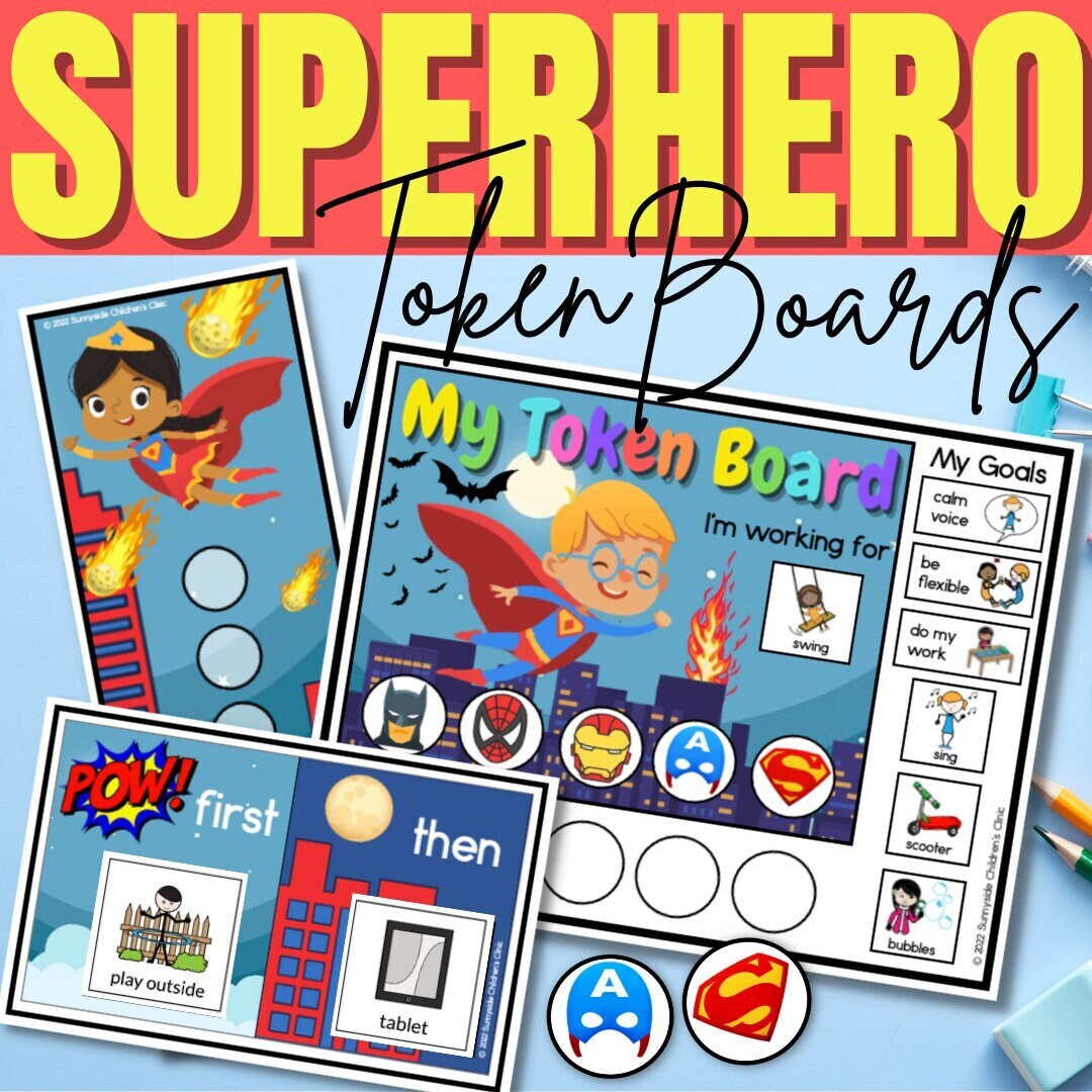 Token Board Reward Chart for Kids Superhero With First Then Schedule ...