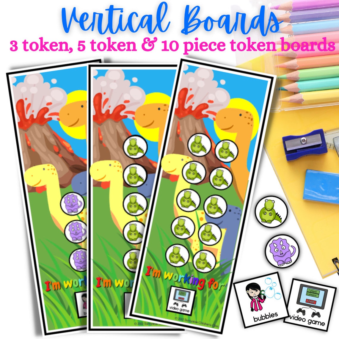 Token Board Reward Chart for Kids Dinosaur First Then Schedule Behavior ...