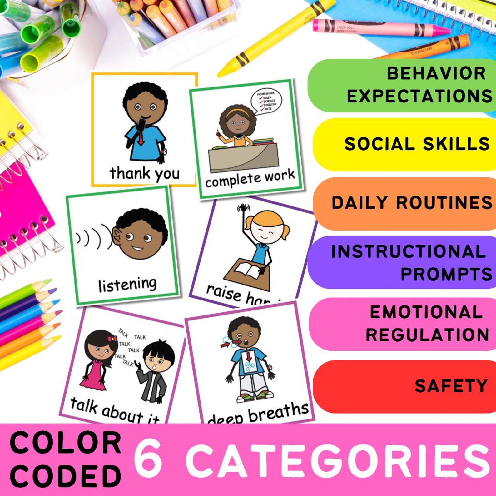 Editable Lanyard Visuals | Desk Reminders | Visual Rules Cue Cards ...