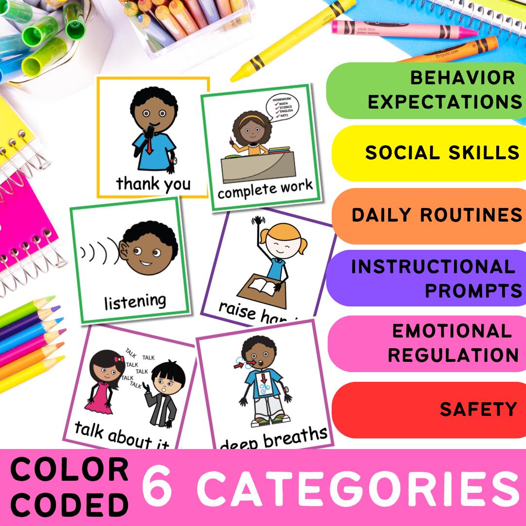 Editable Lanyard Visuals | Desk Reminders | Visual Rules Cue Cards ...