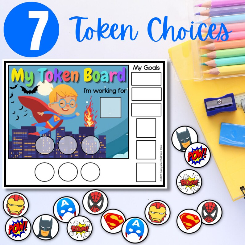Token Board Reward Chart for Kids Superhero With First Then Schedule ...
