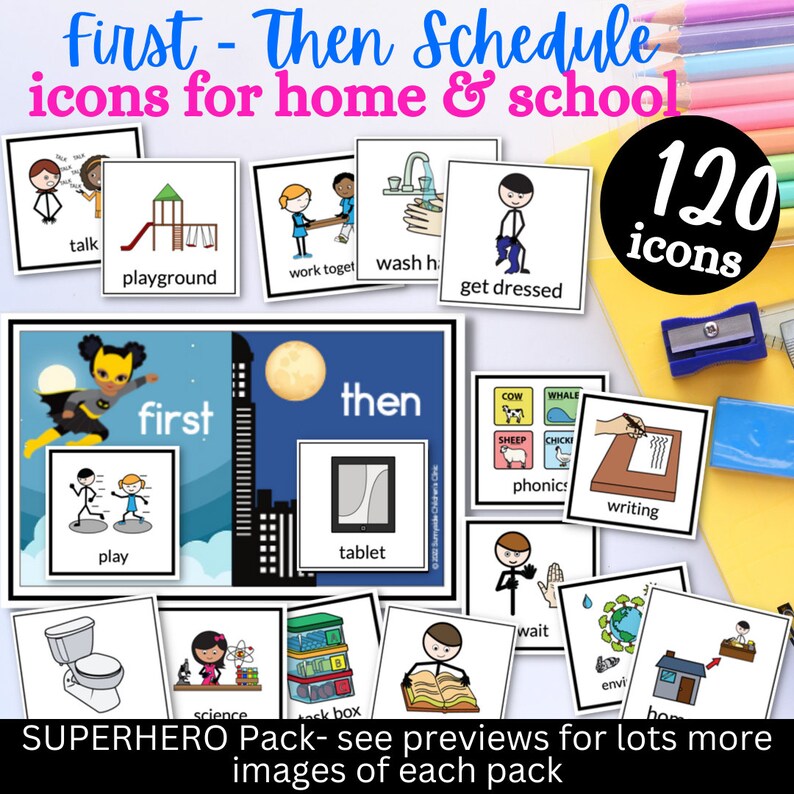 Token Board Reward Chart for Kids Superhero With First Then Schedule ...