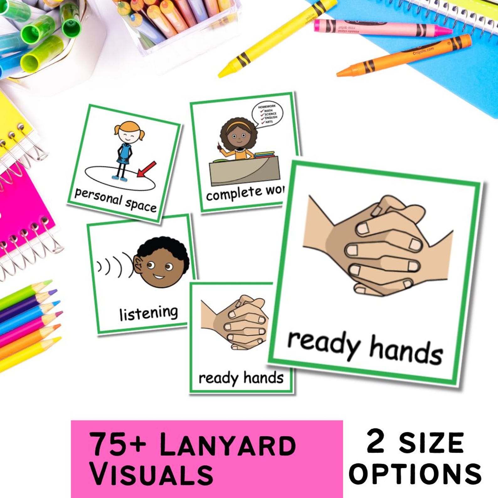 Editable Lanyard Visuals | Desk Reminders | Visual Rules Cue Cards ...