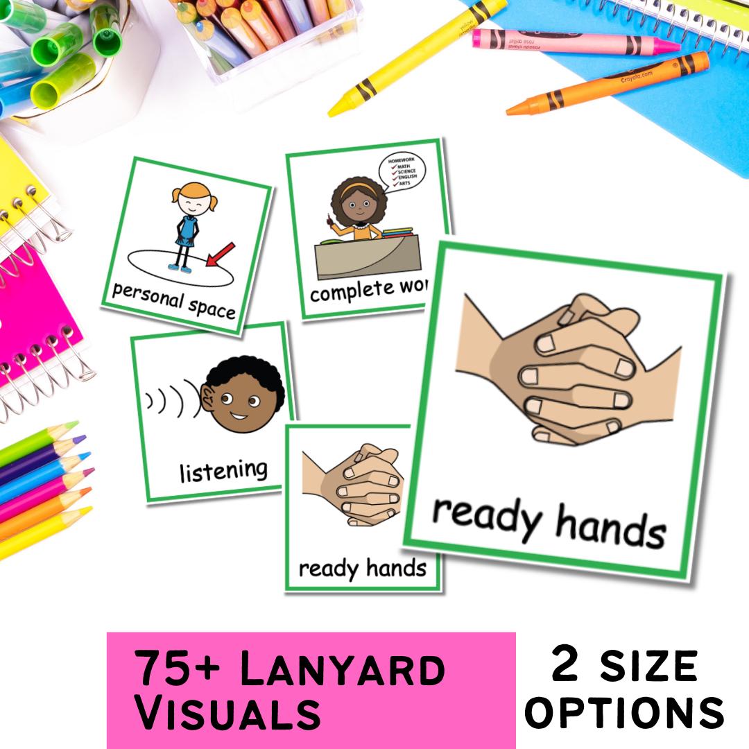 Editable Lanyard Visuals | Desk Reminders | Visual Rules Cue Cards ...