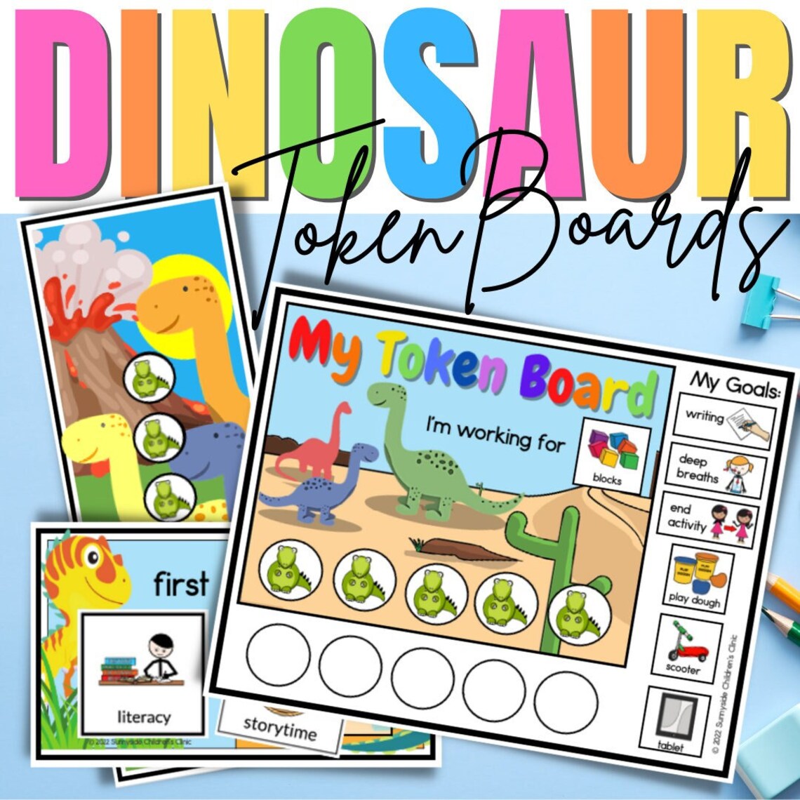 Token Board Reward Chart for Kids Dinosaur First Then Schedule Behavior ...