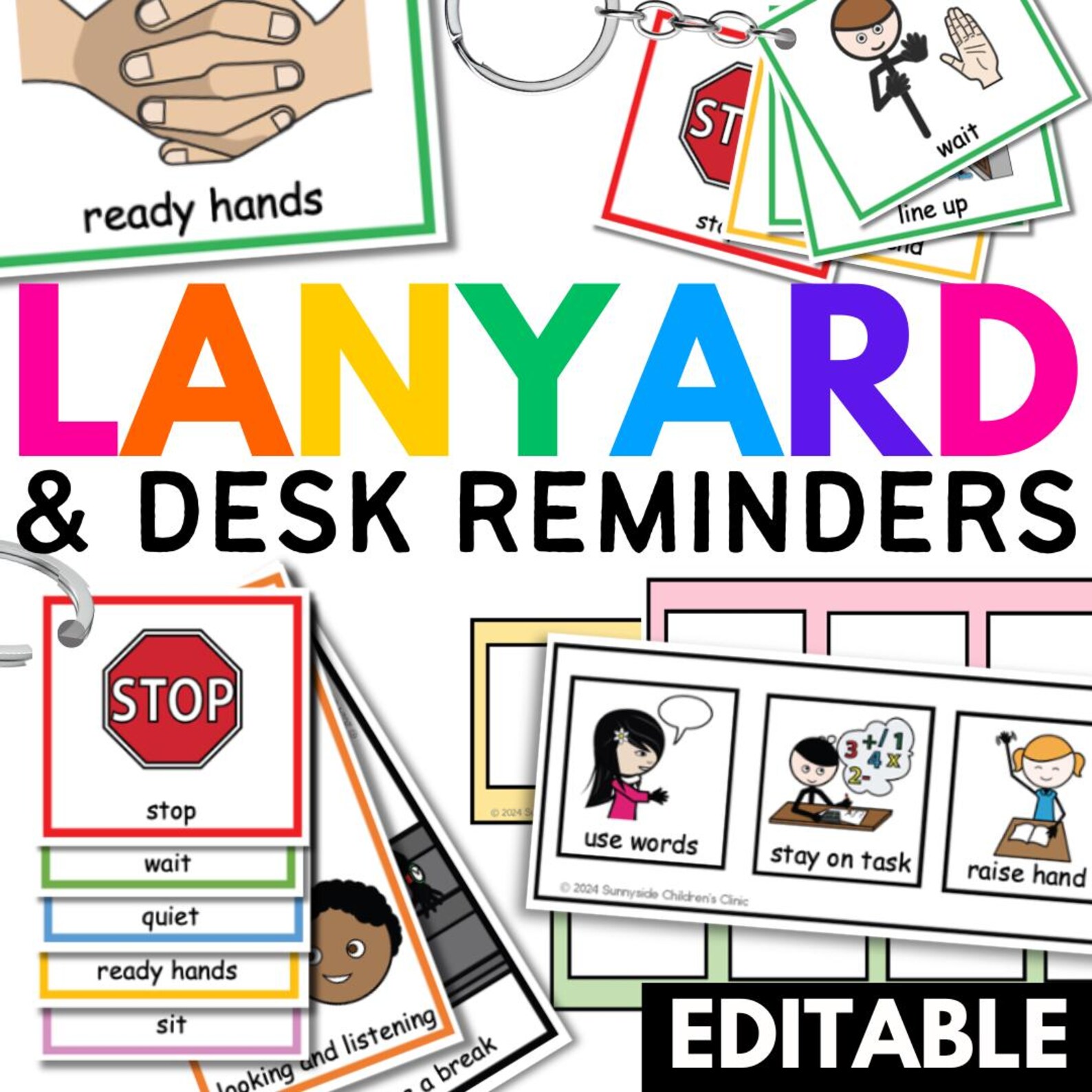 Editable Lanyard Visuals Desk Reminders Visual Rules Cue Cards ...