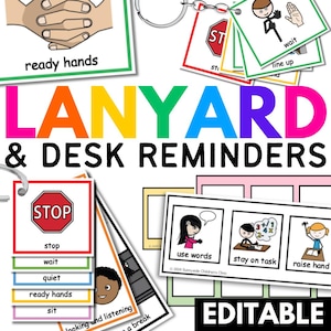 Editable Lanyard Visuals Desk Reminders Visual Rules Cue Cards ...