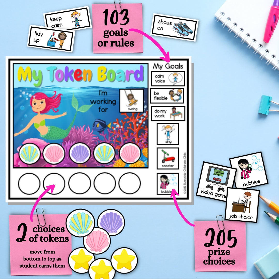 Token Board Reward Chart Special Education Kids Mermaid First Then ...