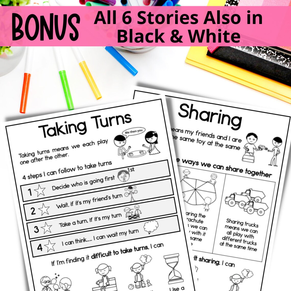 Friendship Social Stories Pack – Taking Turns, Sharing, Being a Good ...