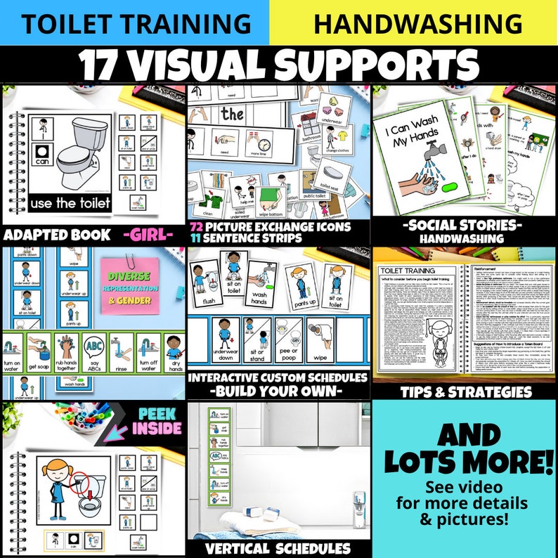 Toilet Potty Training Visuals With Schedules Charts and Social Skill ...