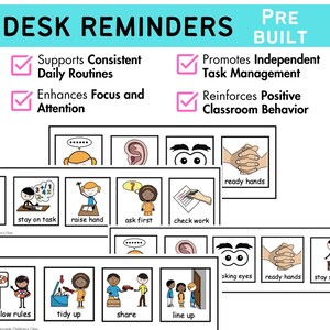 Editable Lanyard Visuals | Desk Reminders | Visual Rules Cue Cards ...