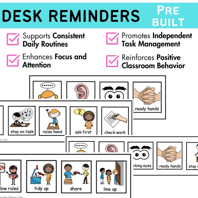 Editable Lanyard Visuals | Desk Reminders | Visual Rules Cue Cards ...