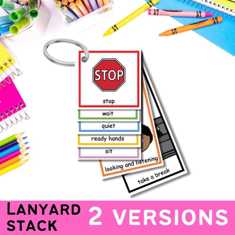 Editable Lanyard Visuals | Desk Reminders | Visual Rules Cue Cards | Special Education | Speech ...
