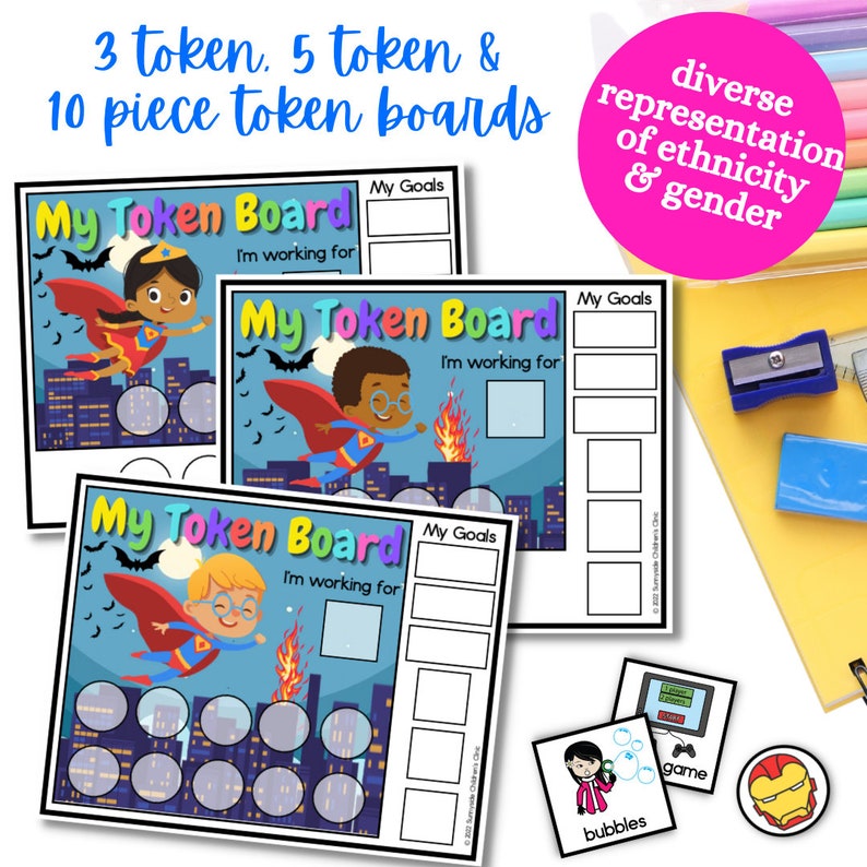 Token Board Reward Chart for Kids Superhero With First Then Schedule ...