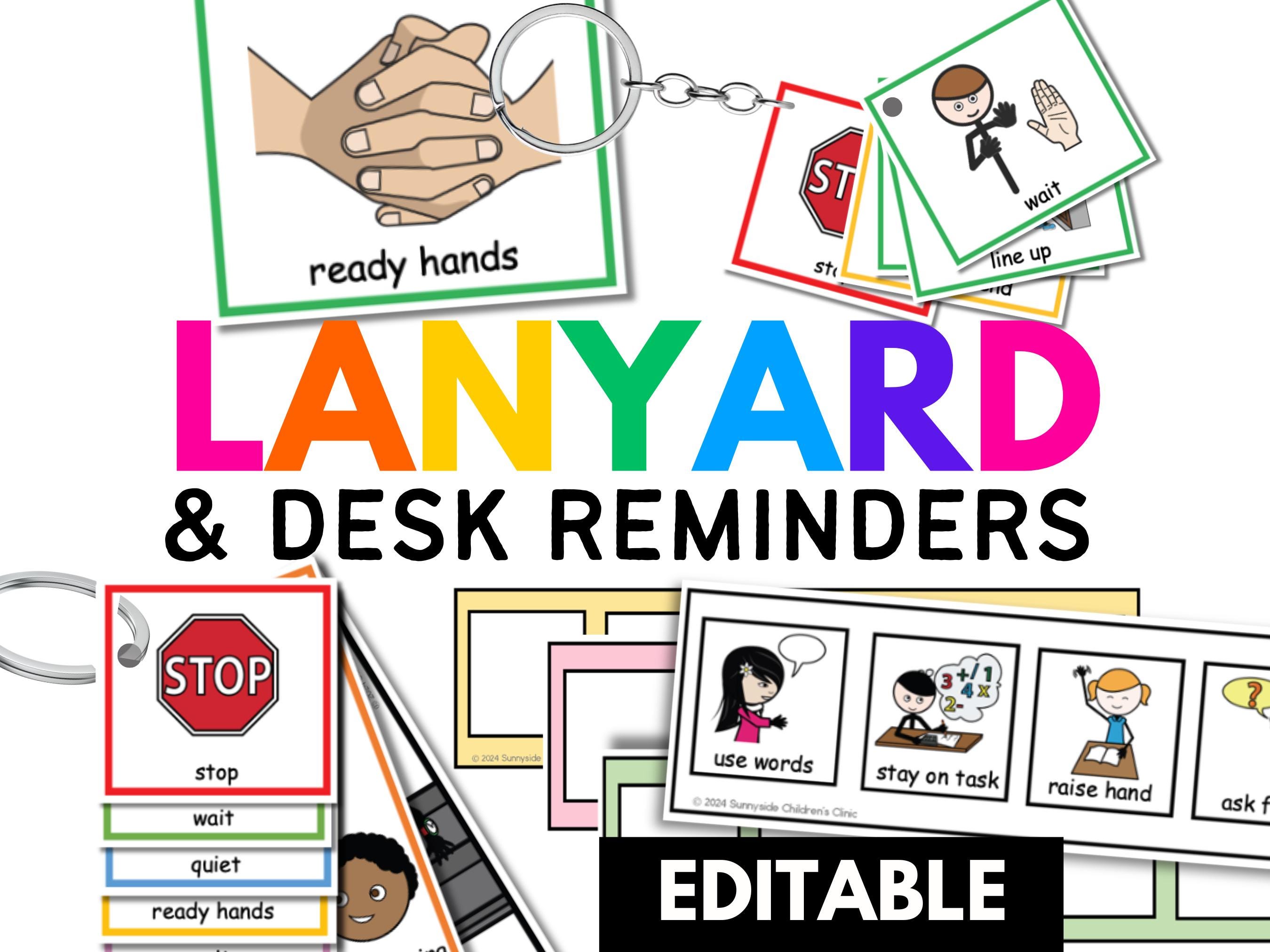 Editable Lanyard Visuals | Desk Reminders | Visual Rules Cue Cards ...