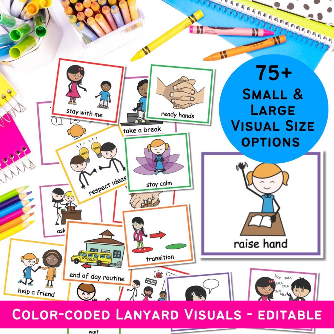 Editable Lanyard Visuals Desk Reminders Visual Rules Cue Cards ...