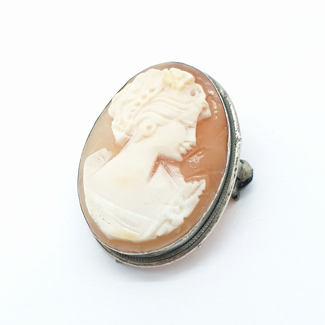 Old Vintage Sterling Silver Cameo Brooch Pendant Shell 1940s Solid 925 ...