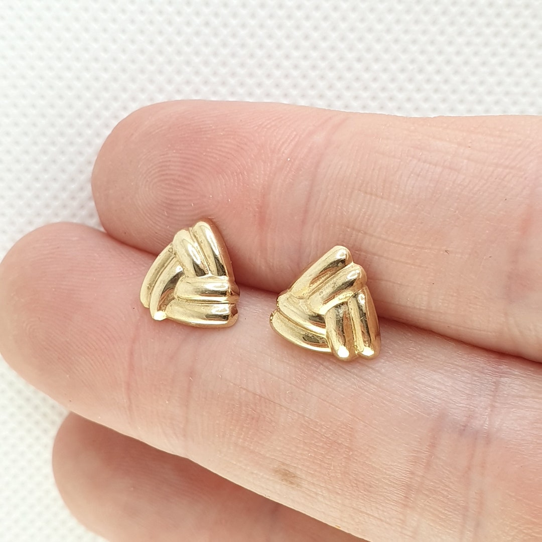Vintage 9ct Gold Earrings Triangle Shape Triangular Pattern Small ...