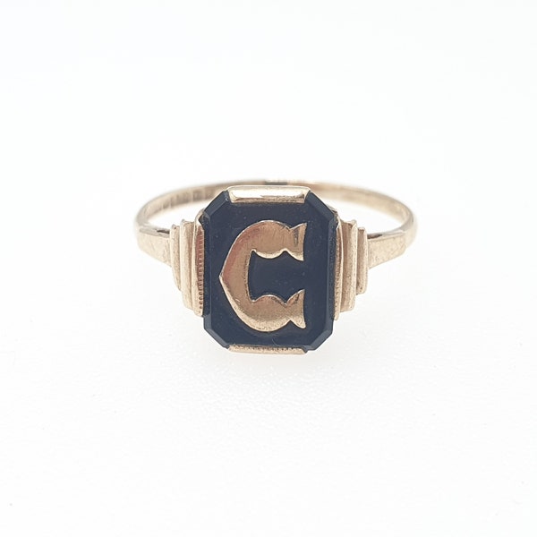 Onyx "c" Initial Ring - Etsy