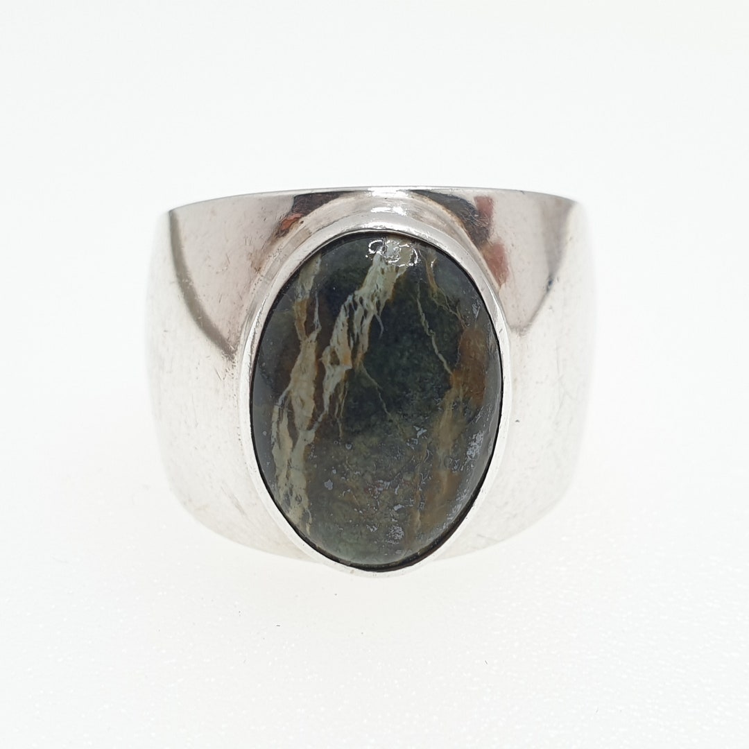 Sterling Silver Chatoyant Ring Large Big Shoulders Plain Smooth Thick ...