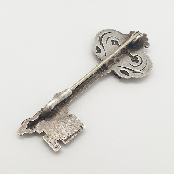 Antique Silver Plate SACRE COEUR Key Brooch Catholic … - Gem