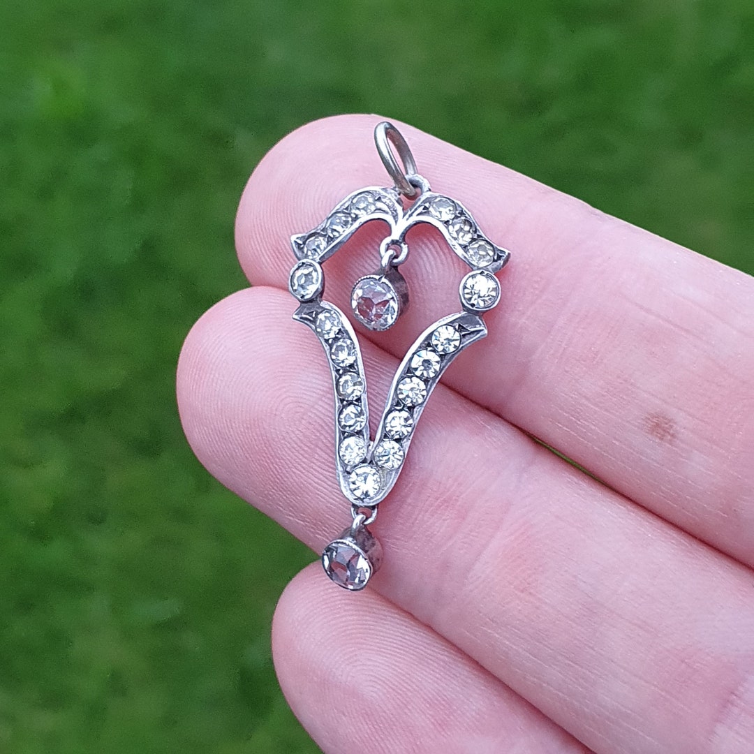 Antique Victorian Solid Silver Pendant Diamond Paste Art Nouveau ...