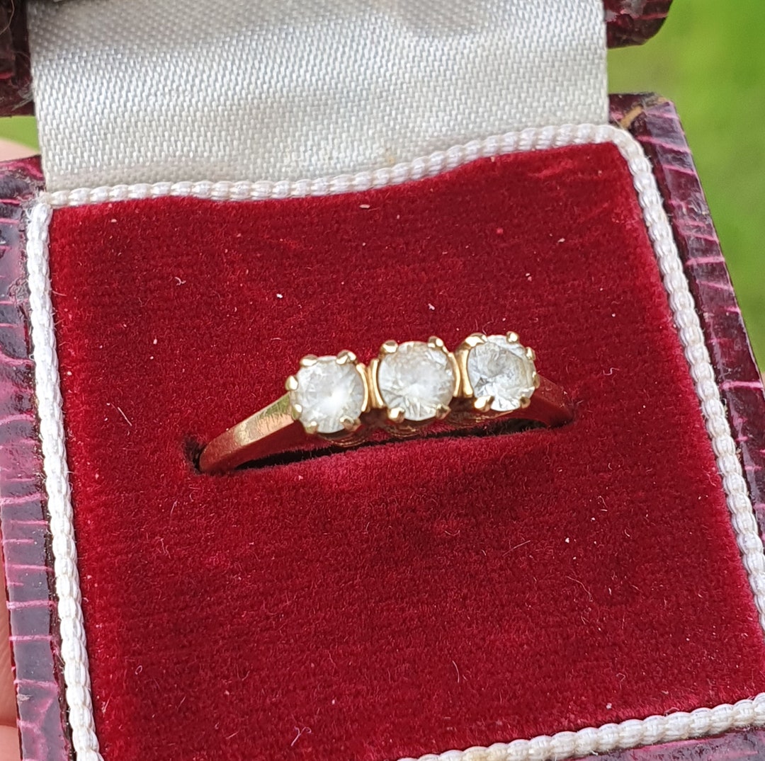 Vintage 14ct Gold Trilogy Ring Solid 585 Tri Stone White Spinel Spinels ...