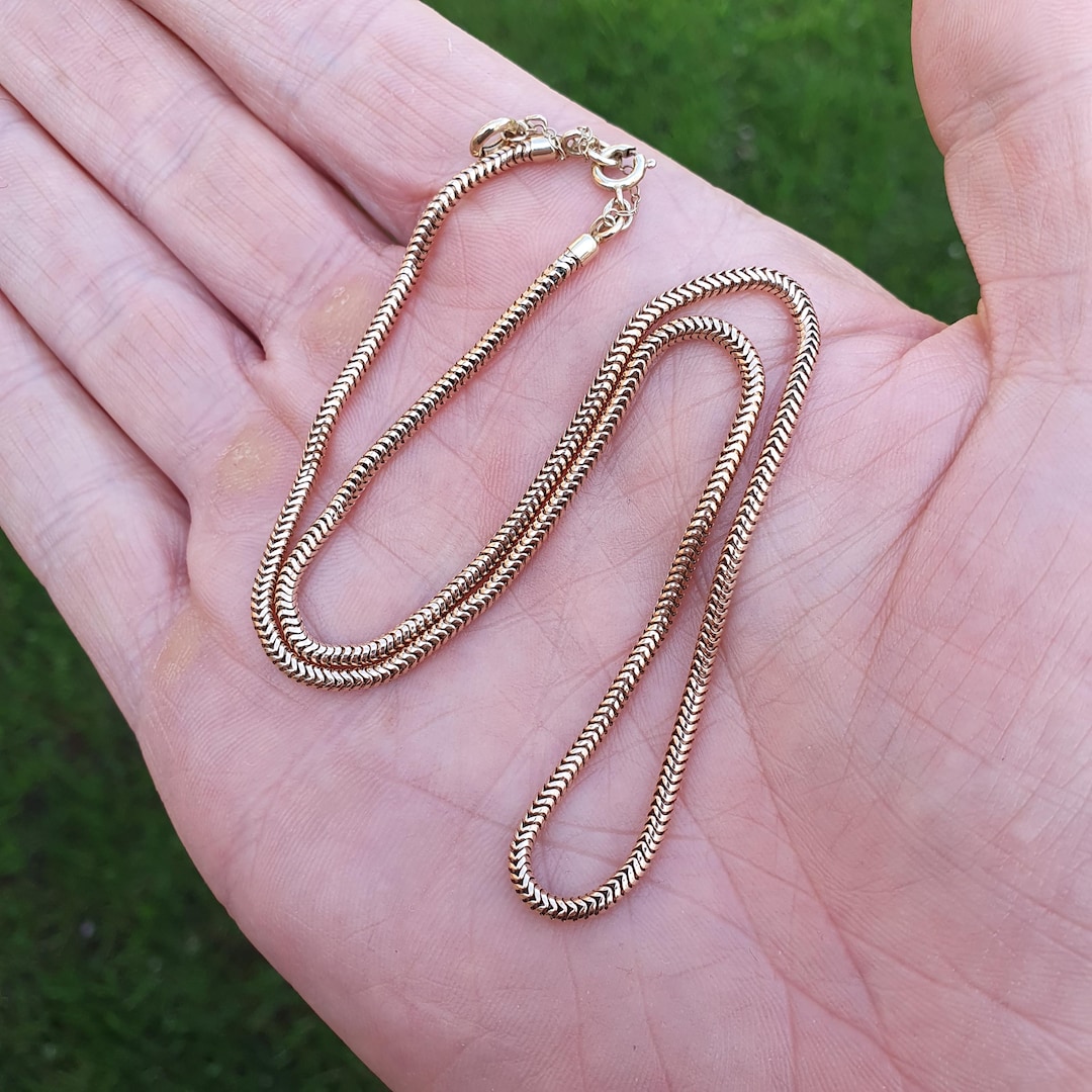 Vintage 9ct Gold Snake Link Chain Necklace 43cm 17" 9.2g 375 Yellow 9k ...