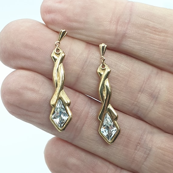 Vintage 9ct Gold Diamond Paste Stud Hanging Earrings Celtic Pattern Kite Shape Long 9k 375 Womens Girls Woman Jewellery Jewelry Elegant Gift Etsy