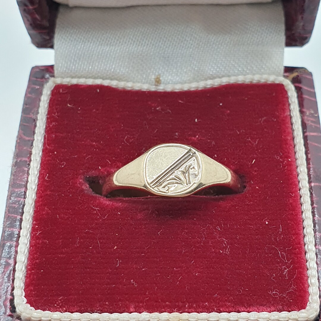 Vintage 9ct Gold Signet Ring Square Yellow 375 9k Hallmarked 1952 ...