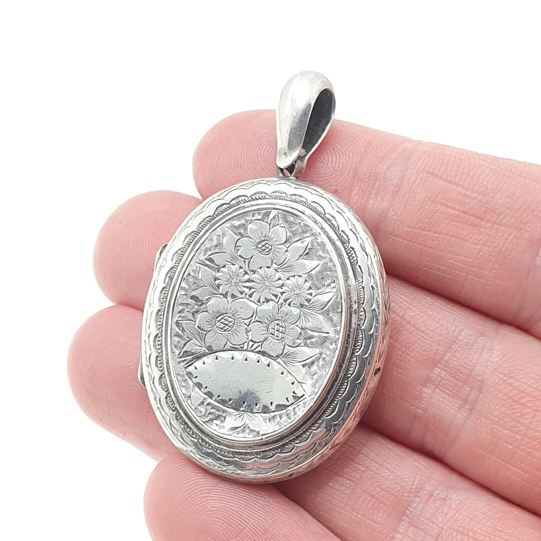 Antique Victorian Solid Silver Oval Locket Pendant Large - Etsy