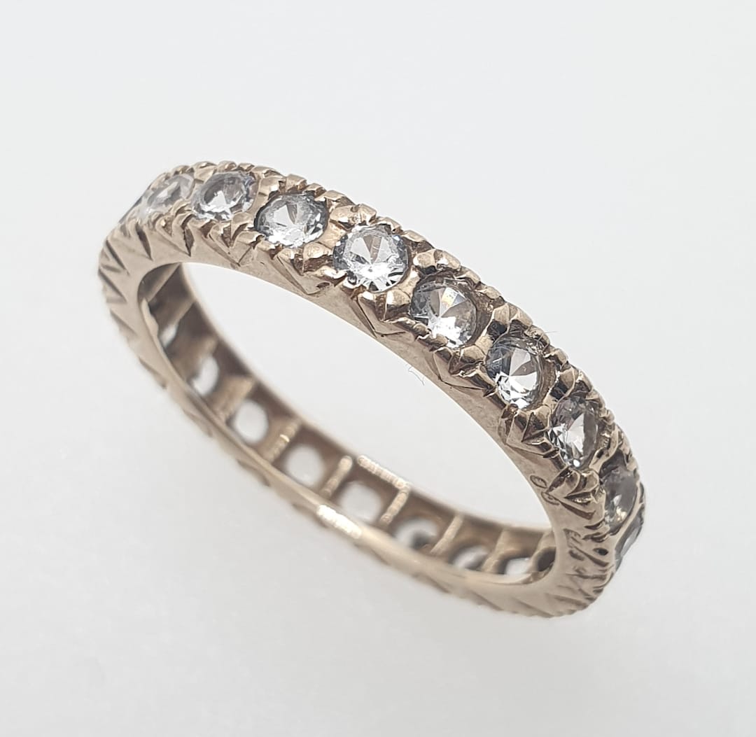 Vintage 9ct Gold Eternity Ring White Spinnel Spinel Yellow Gold 375 Hallmarked 1977 Forever ...