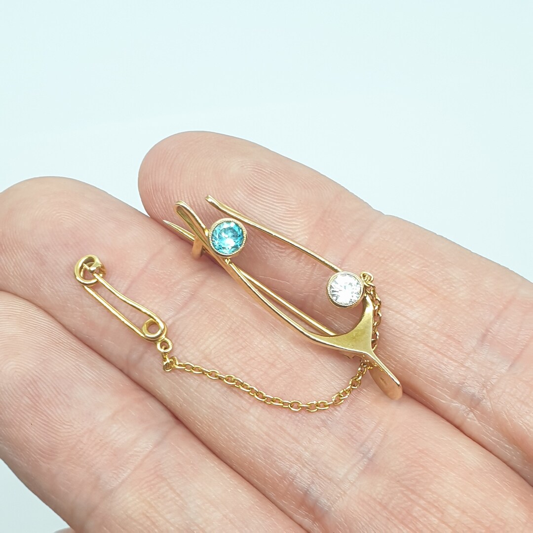 Antique Victorian 18ct Gold Wishbone Brooch White Blue Topaz - Etsy