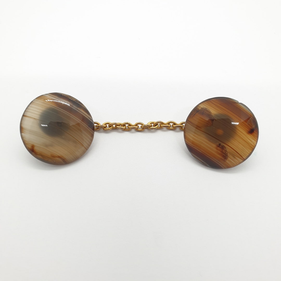 Antique Victorian Gold Gilt Agate Collar Buttons Brown White Cape ...