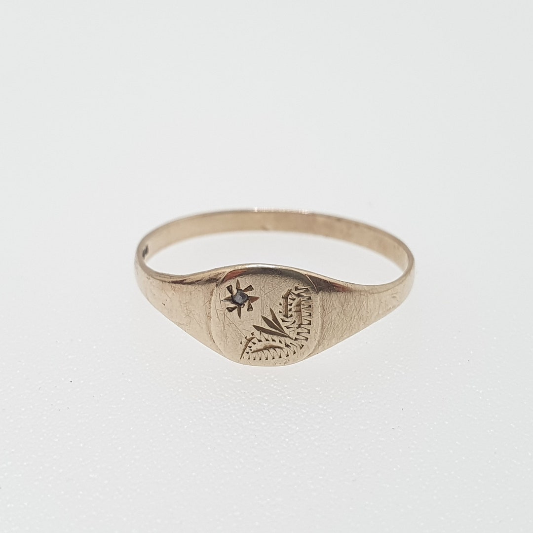 Vintage 9ct Gold Signet Ring Square Diamond Yellow 375 9k Hallmarked ...