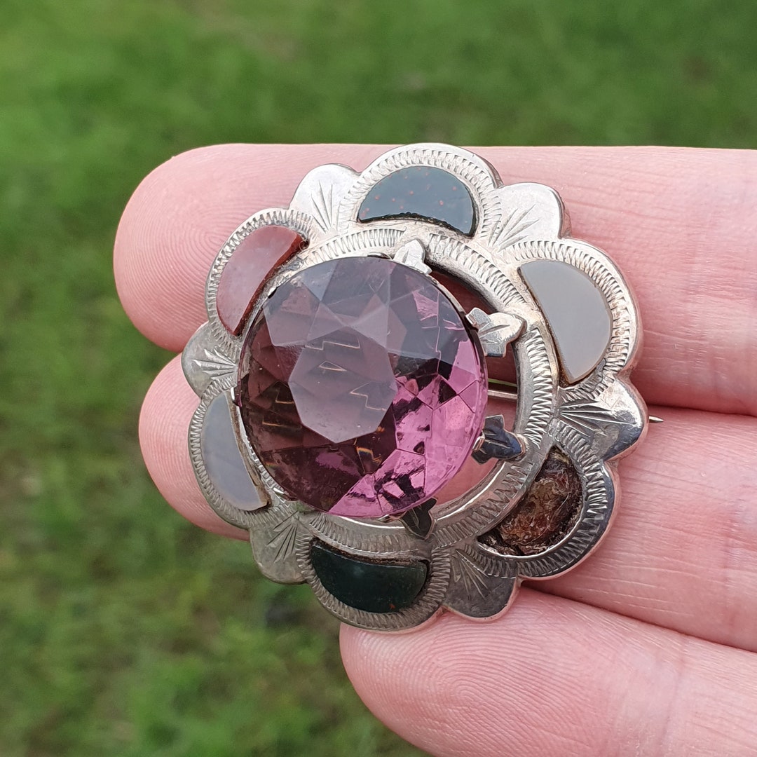 Vintage Sterling Silver Scottish Brooch Amethyst Paste Stamped Solid ...