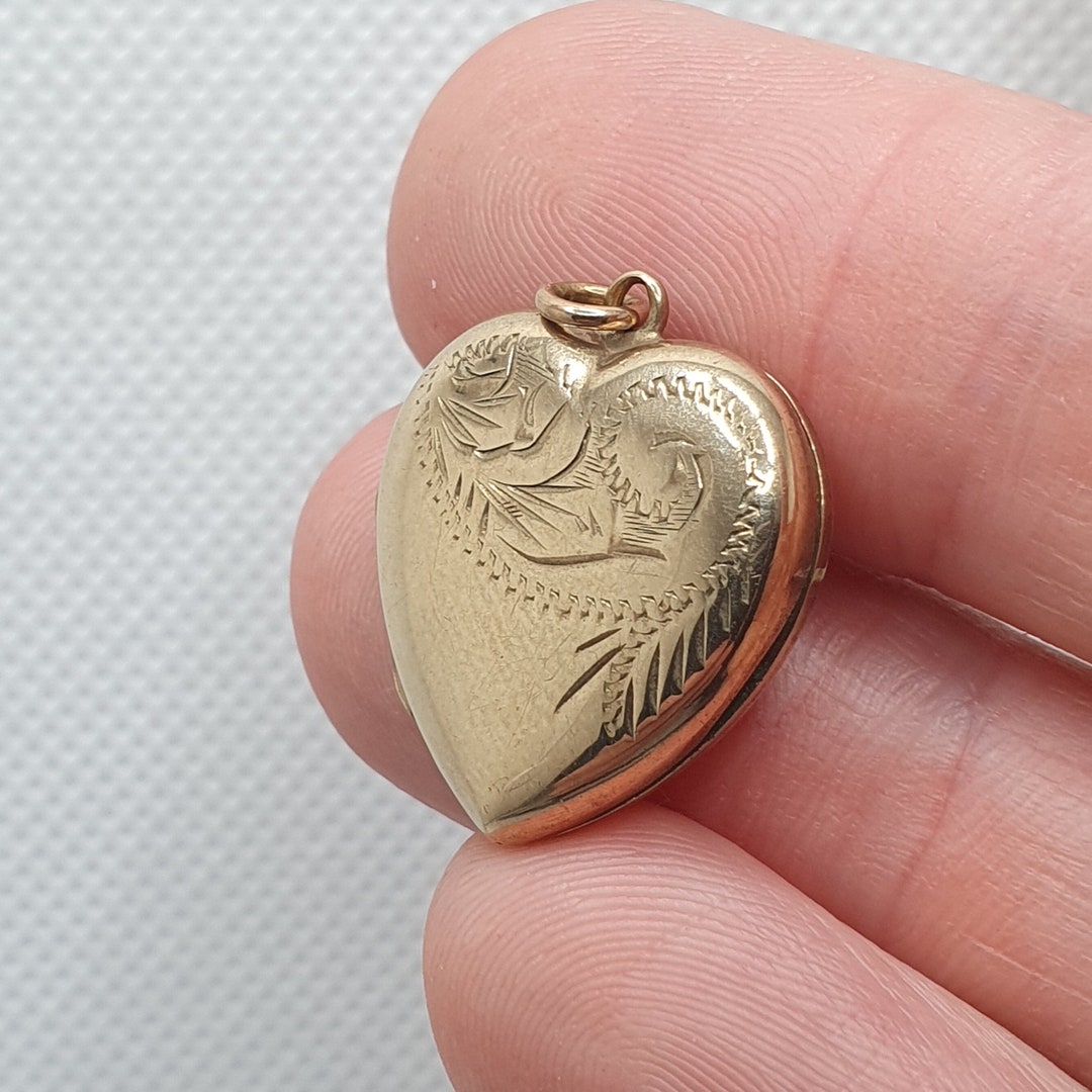 Antique Gold Heart Locket Pendant 9ct Front & Back Photo Half - Etsy