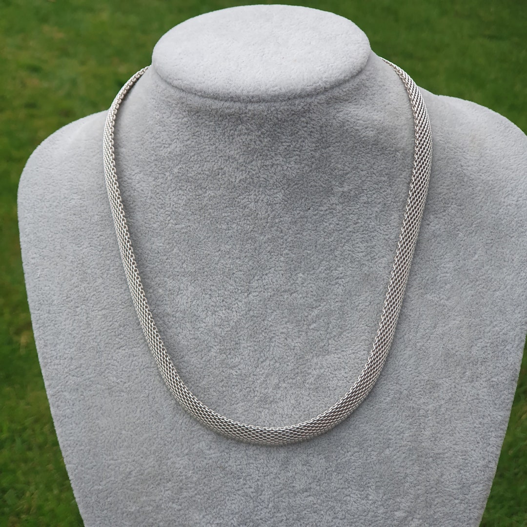 Vintage Sterling Silver Chain Necklace 45g Mesh Heavy Fancy Link Long ...