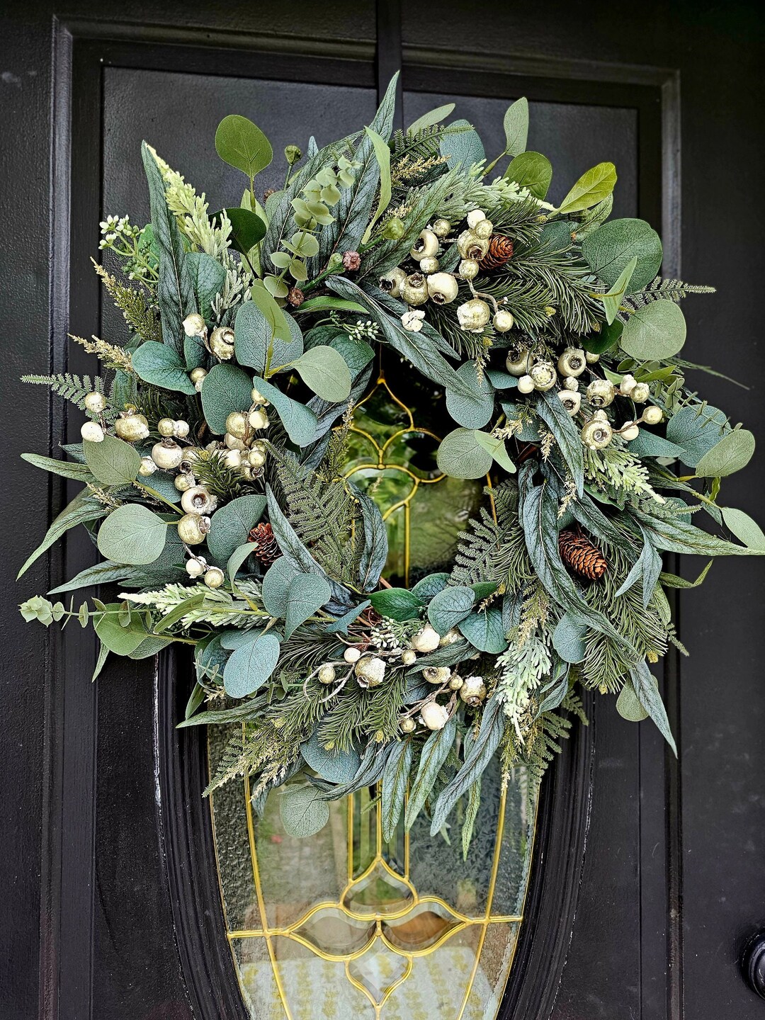 Winter /holiday Greenery Wreath With Champagne Berries,pinecones and ...