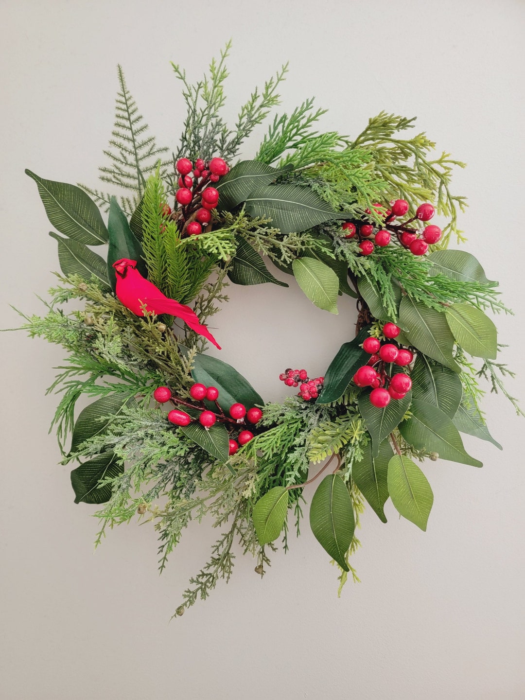 Winter Cardinal Wreath, MINI Christmas Cardinal Wreath for Front Door ...