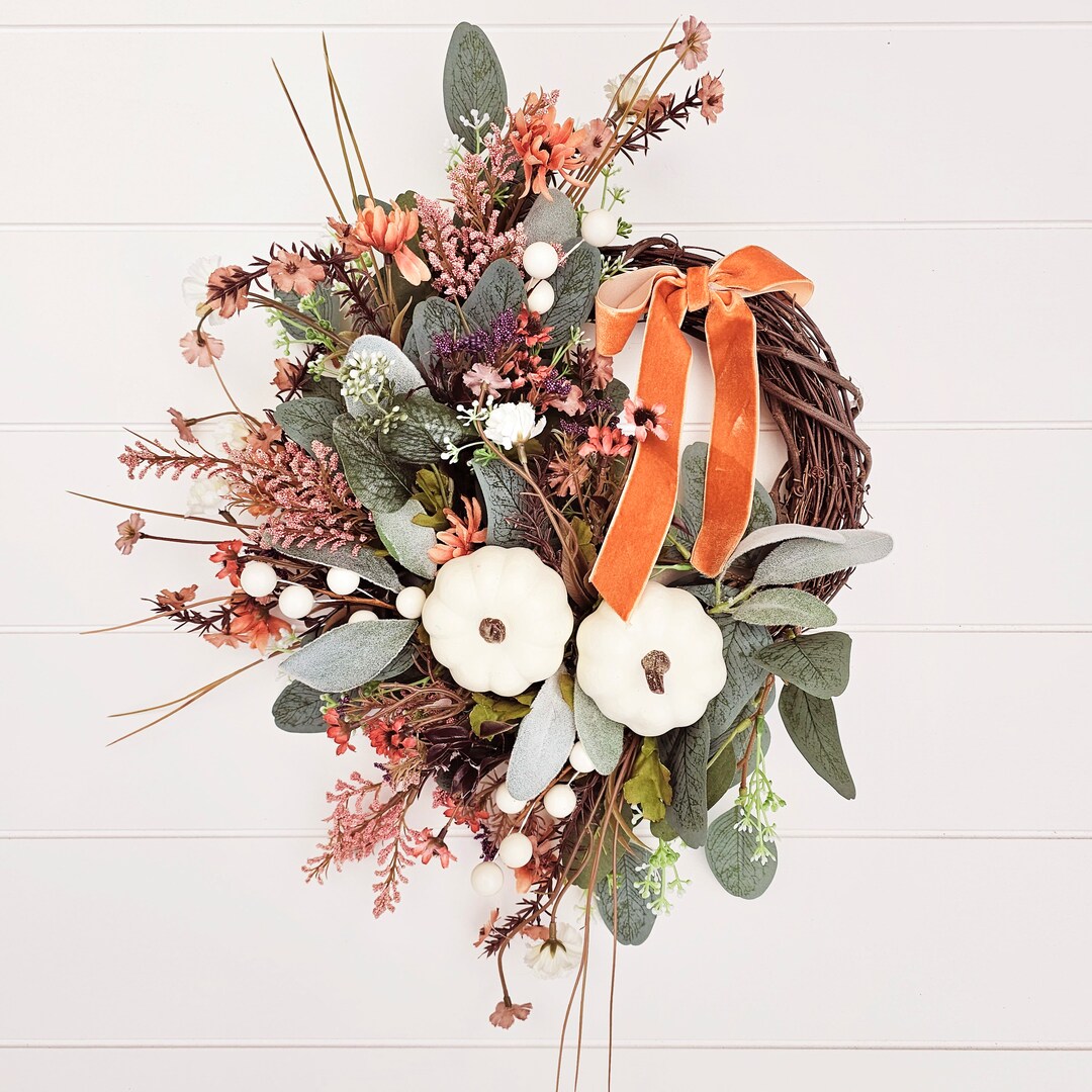 MINI Fall Wreath With Cream Pumpkins,indoor Wreath, Fall Decor, Pumpkin ...