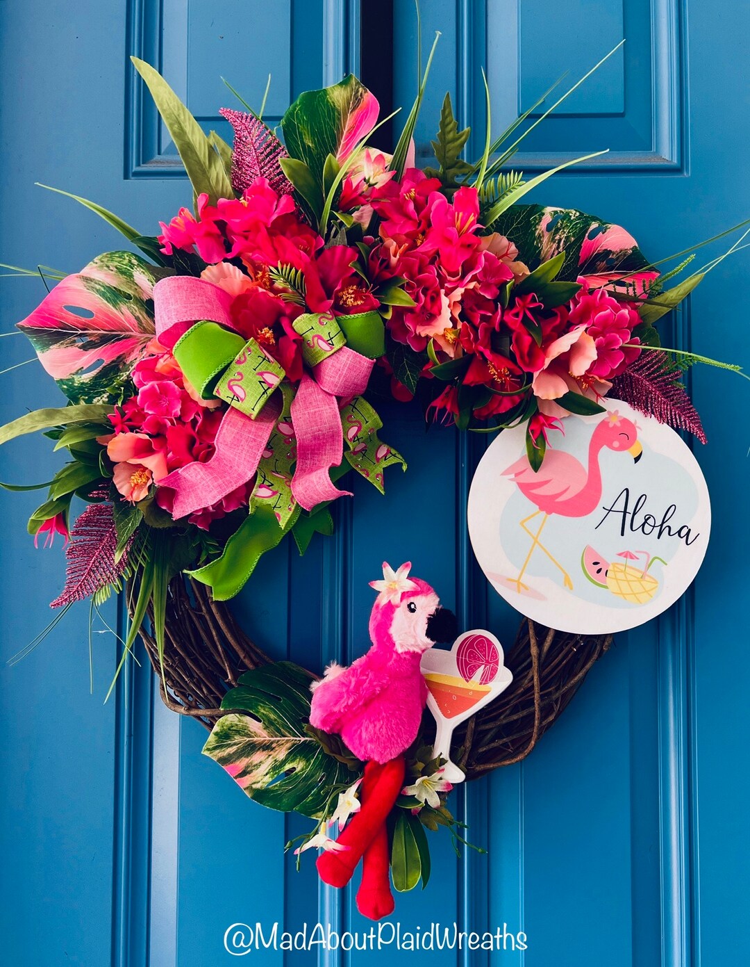 Flamingo Wreath, Tropical Wreath, Summer Wreath, Aloha Wreath - Etsy