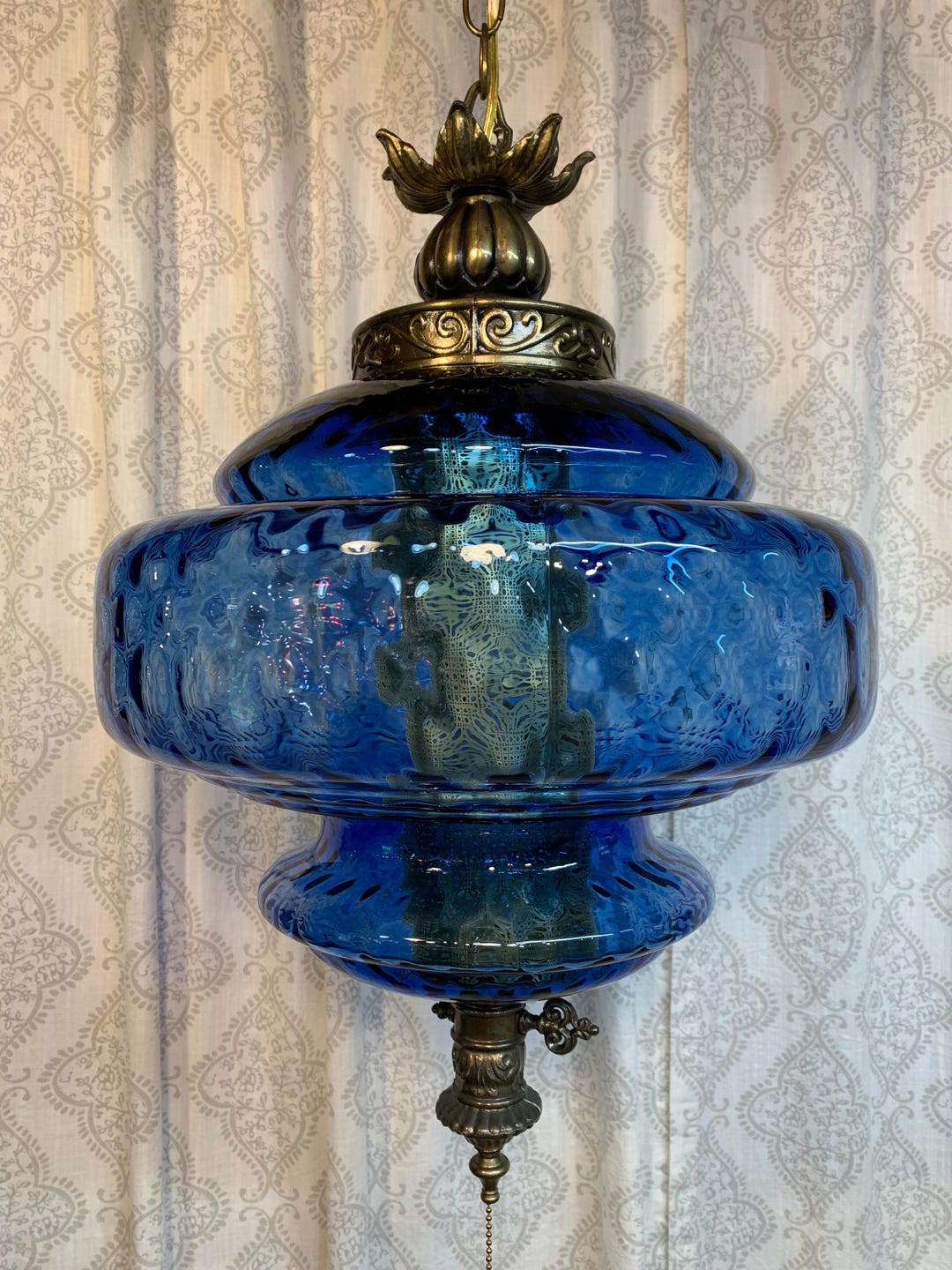 Large Real Blue Optic Glass Vintage Hanging Swag Lamp Light - Etsy