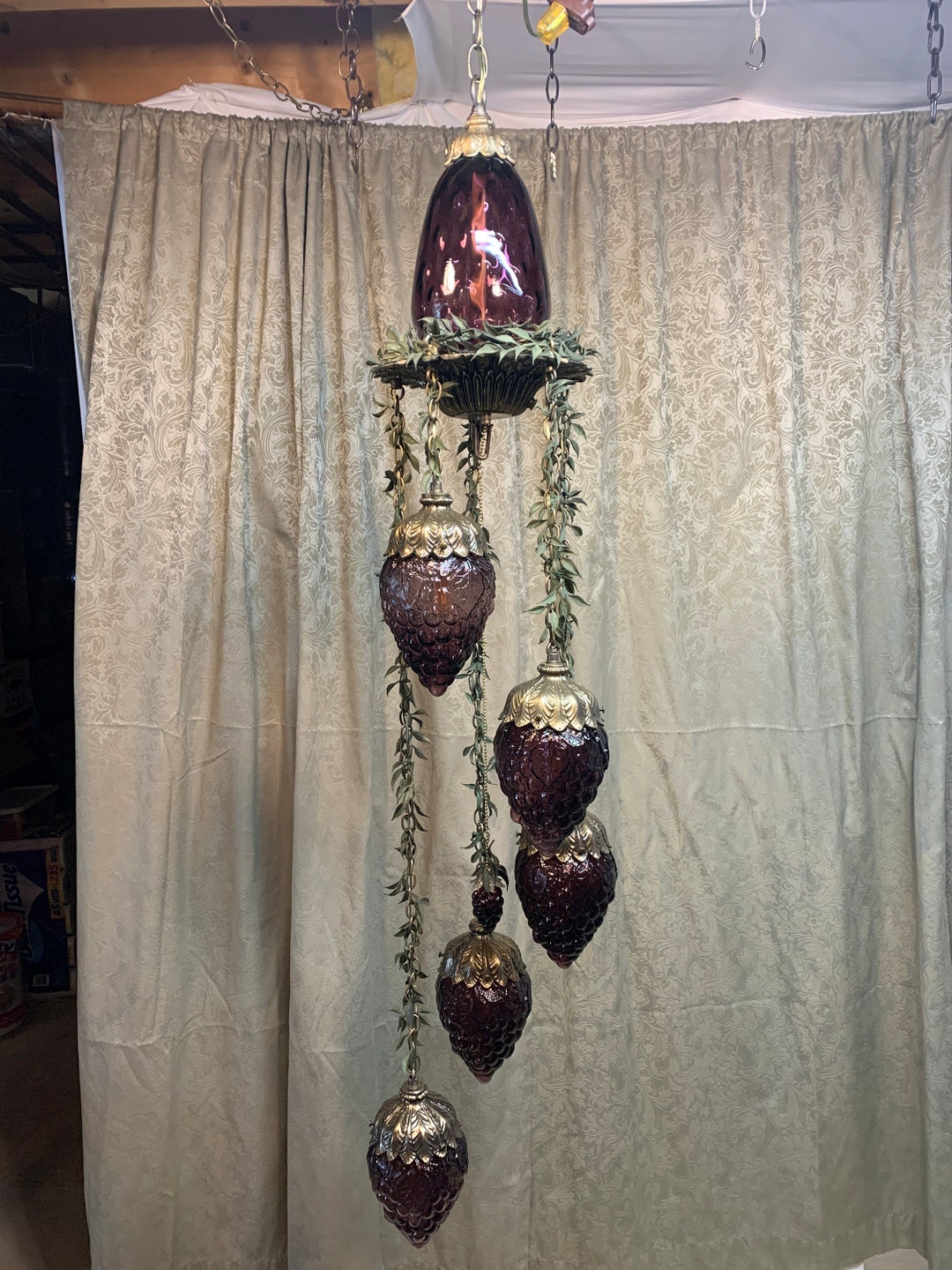 Five Shade Real Purple Grape Cluster Glass Hanging Swag Lamp Light - Etsy