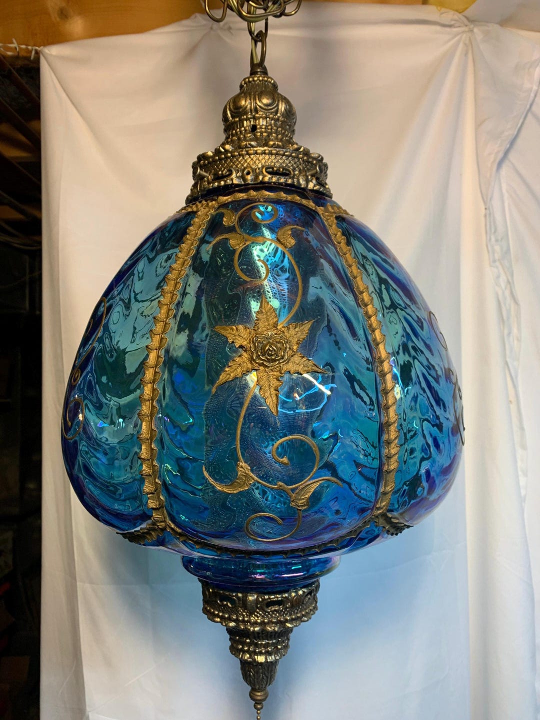 Stunning Real Blue Carnival Glass Vintage Hanging Swag Lamp Light - Etsy