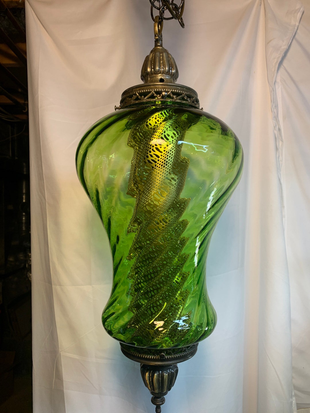 Real Green Glass Gourd Shaped Swirl Glass Vintage Hanging Swag - Etsy