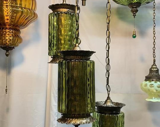 Vintage Triple Multi Swag Fixture With Three RARE Real Green 8” Glass ...