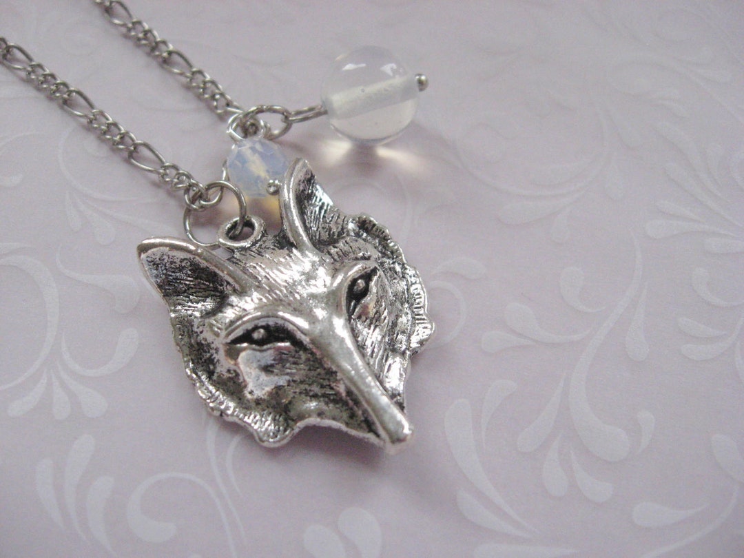 Wolf Moon Necklace Chain Pendant Wolf Chain Opal Glass White Necklace ...