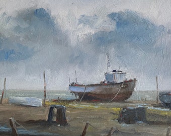 Fishing Boat Deal I | Original Oil on Canvas Painting by Vernon Lintern ...